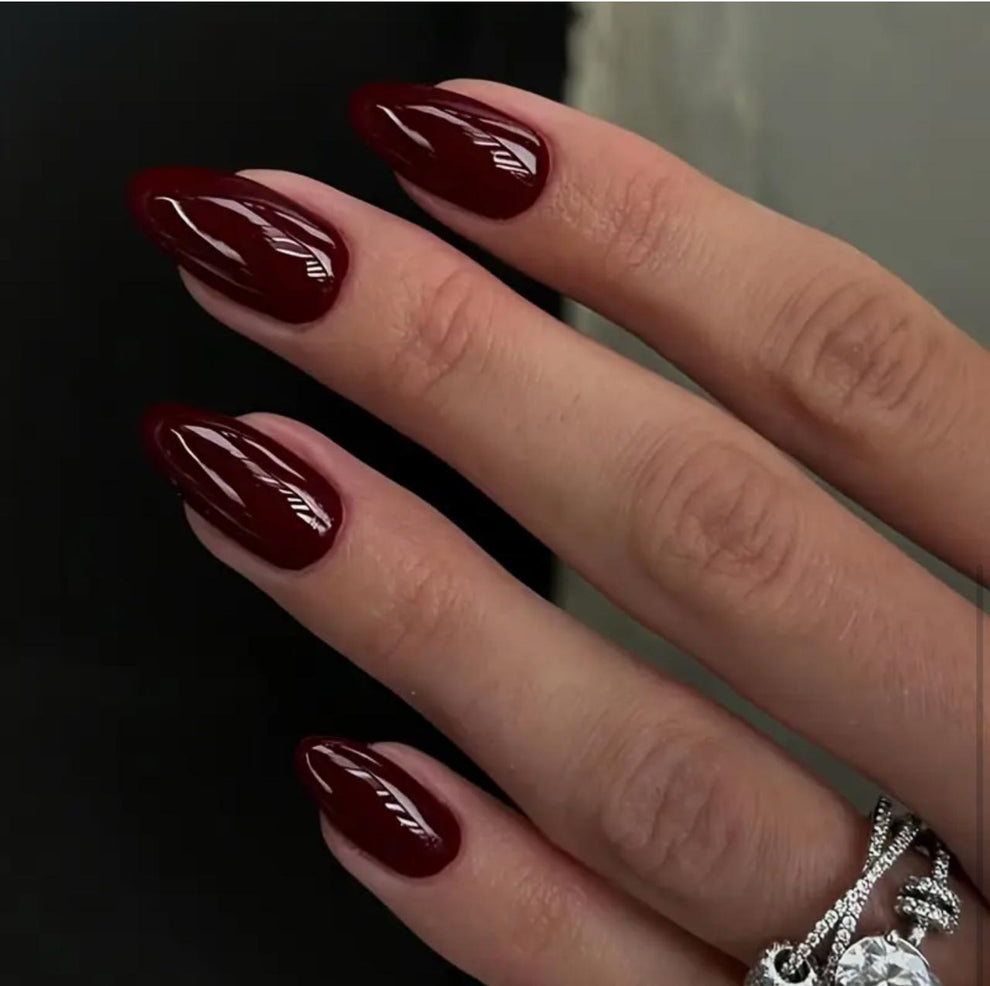 Mature Almond Wine Red Square Finger Nails with Nail Set – trendshive.pk